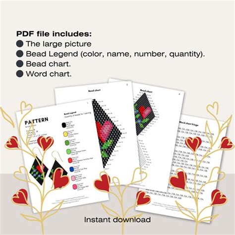 Red Heart Brick Stitch Earring Pattern Beaded Floral Design Valentine