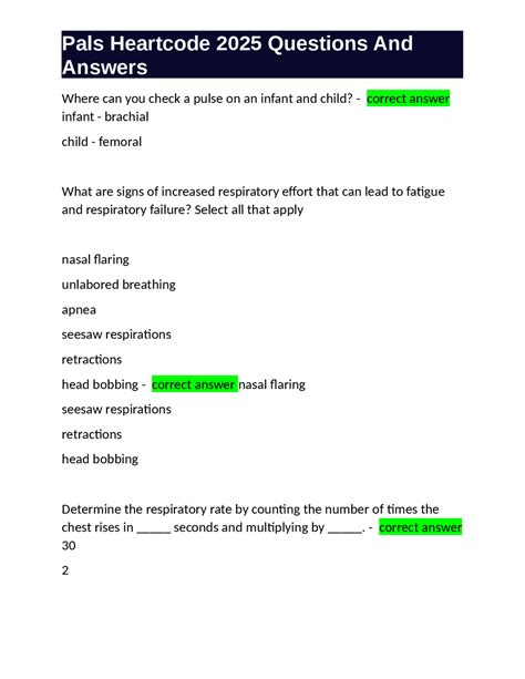 Pals Heartcode 2025 Questions And Answers Exams Pediatrics Docsity