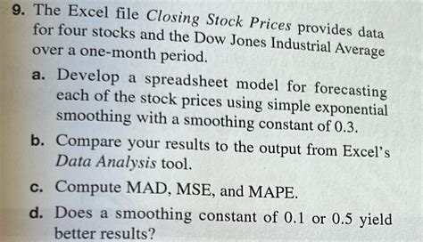 solved the excel file closing stock prices provides data for