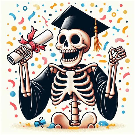 A Cartoon Drawing Of A Skeleton Holding A Diploma And A Bottle Of Paint Premium AI Generated Image