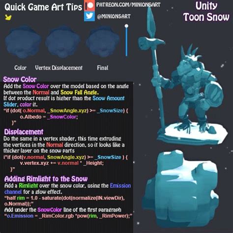 quick game art tips unity toon snow with buildup minions art