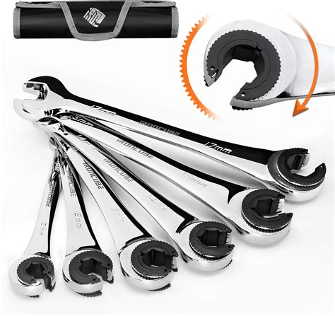 Ironcube Brake Line Wrench Set 10 17mm Ratcheting Open End For Nuts