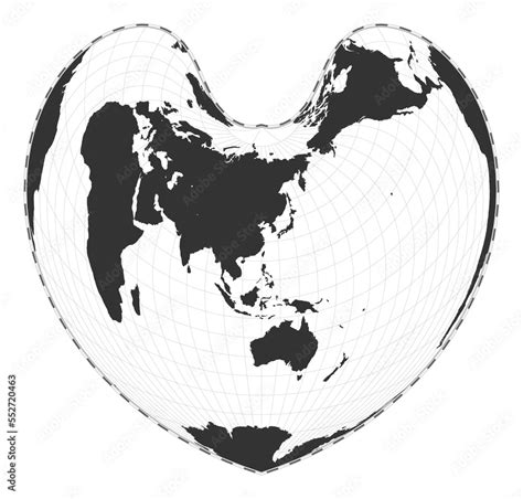 Vector World Map Bonne Pseudoconical Equal Area Projection Plan World Geographical Map With