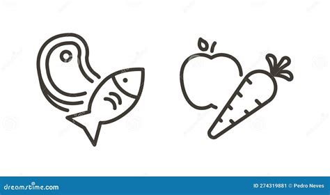 Vector Thin Line Icon Outline Linear Stroke Illustrations Of Meat Based Diet And Plant Based