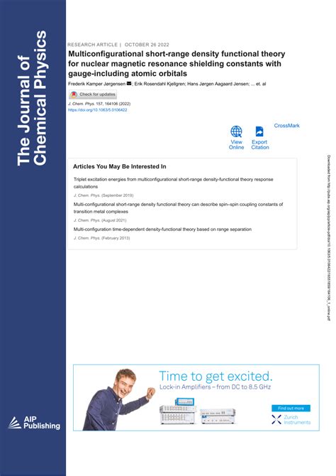 Pdf Multiconfigurational Short Range Density Functional Theory For Nuclear Magnetic Resonance