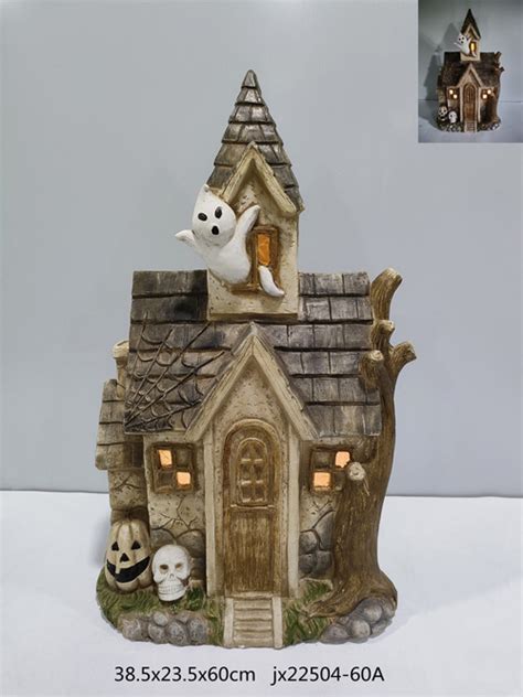 Polyresin Crafts Handmade Big 30inch Black Haunted House With Led