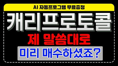 캐리프로토콜 제 말씀대로 미리 매수하셨죠 캐리프로토콜 캐리프로토콜코인 Ai자동매매프로그램 급등코인 자동매매 자동매매프로그램 코인자동매매 코인자동매매프로그램