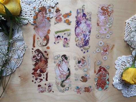 Yokai Girls Stickers Crystal Clear Iridescent Silver Detail Die Cut Diy