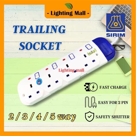 [sirim] 2m 5m White Series Portable Extension Trailing Socket Extension Plug Adapters 1 25mm X