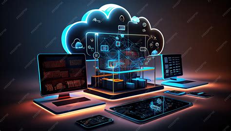 Premium Photo Cloud Technology Computing Devices Connected To Digital Storage In The Data