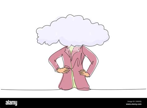 single continuous line drawing cloud head businesswoman woman with