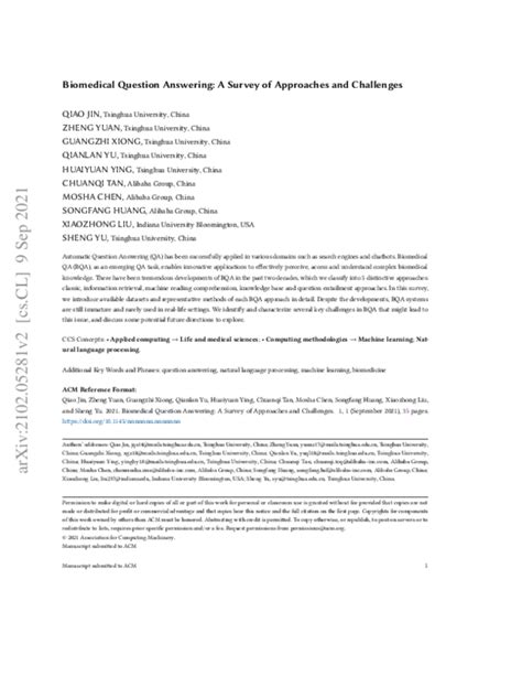 Pdf Biomedical Question Answering A Survey Of Approaches And Challenges