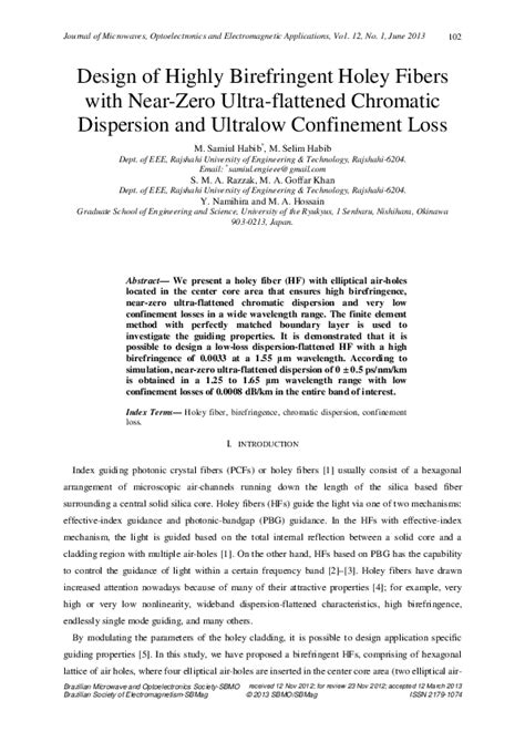 Pdf Design Of Highly Birefringent Holey Fibers With Near Zero Ultra Flattened Chromatic