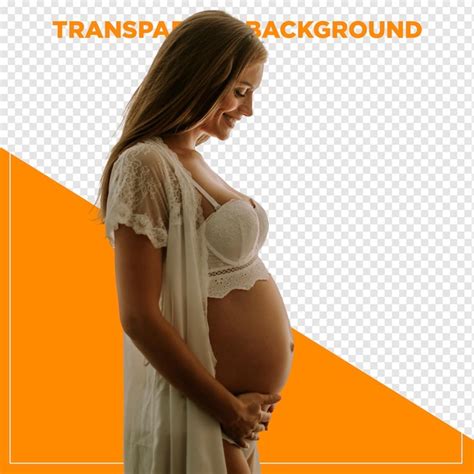 Счастливая беременная женщина с рукой на животе с прозрачными обоями Премиум Psd
