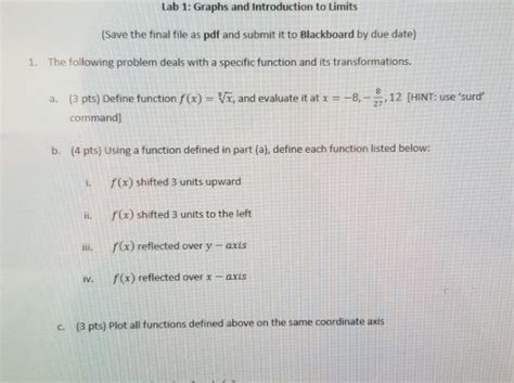 solved lab 1 graphs and introduction to limits save the