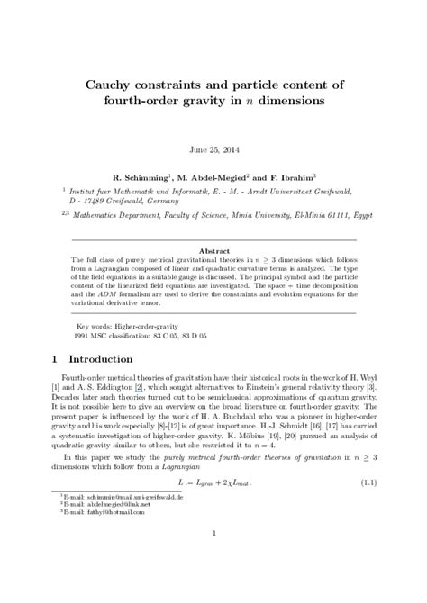 Pdf Cauchy Constraints And Particle Content Of Fourth Order Gravity In N Dimensions