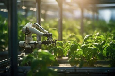 Premium Ai Image Smart Robot Farmer Monitoring Organic Plant Growth