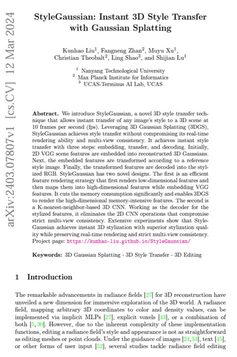 Stylegaussian Instant 3d Style Transfer With Gaussian Splatting