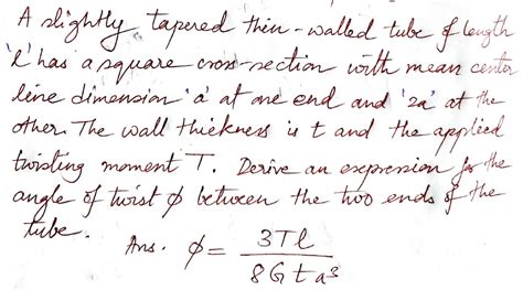 A Slightly Tapered Thin Walled Tube Of Length L Has A Square Cross