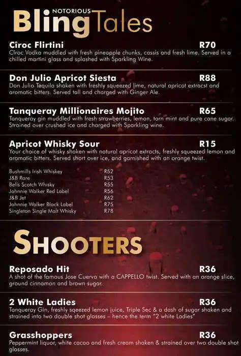 Menu At Cappello Pub And Bar Bloemfontein