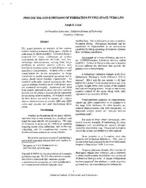 Pdf Precise Relative Motions Of Formation Flying Space Vehicles