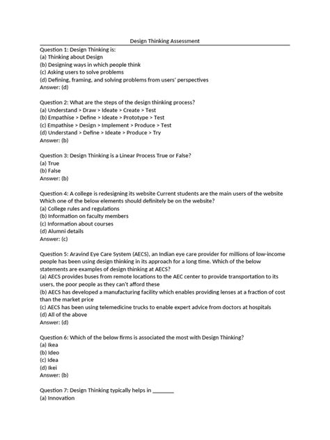 Design Thinking Quiz Pdf
