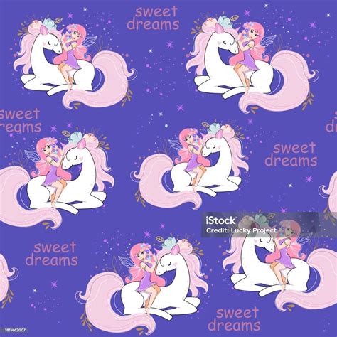 귀여운 유니콘 요정 꽃 완벽 한 패턴입니다 티셔츠 디자인 어린이를 위한 보육원에 대한 벡터 일러스트 귀여운에 대한 스톡 벡터 아트 및 기타 이미지 Istock