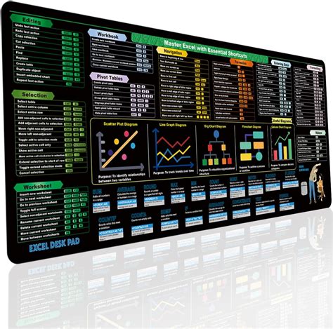 Waterproof Mouse Pad—excel Cheat Sheet Desk Pad—contains 9 Major Excel Function