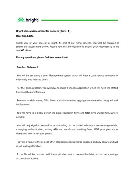 Bright Be Assignment Backend Pdf Interest Loans