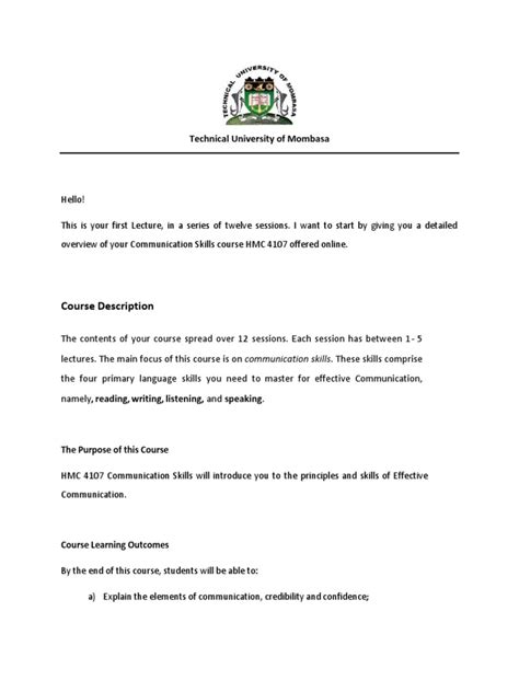 Hmc 4107 Communication Skills Course Outline Download Free Pdf Communication Lecture