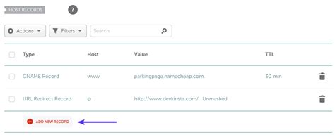 how to add a record with namecheap kinsta