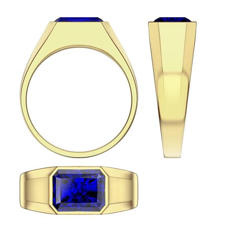 3ct Sapphire Emerald Cut 9ct Yellow Gold Bezel Signet Ring Jian London