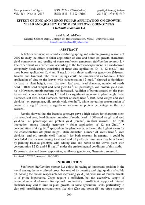 Pdf Effect Of Zinc And Boron Foliar Application On Growth Yield And