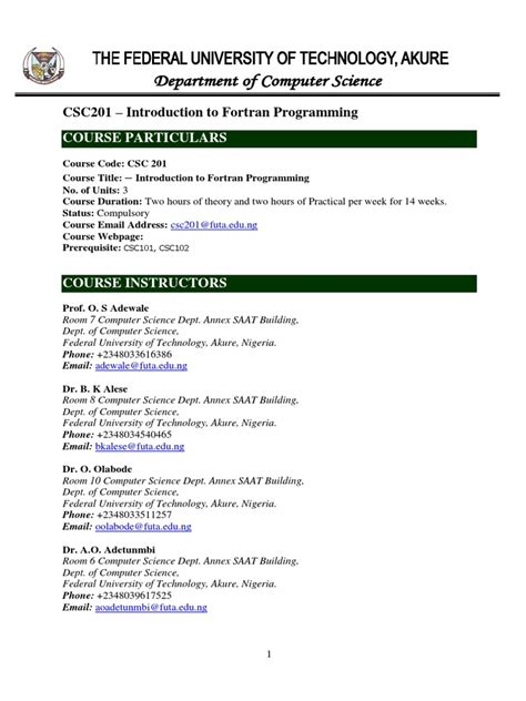 Csc201 Introduction To Fortran Programming Course Particulars Pdf