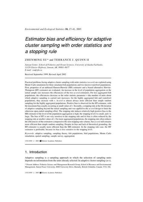 Pdf Estimator Bias And Efficiency For Adaptive Cluster Sampling With Order Statistics And A