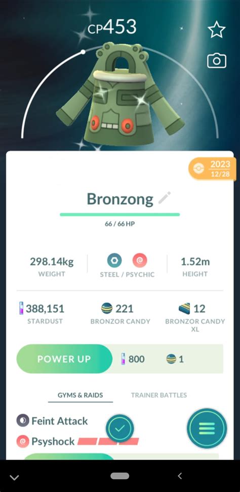 Shiny Bronzong Bronzor Evolution Low Cp Level 8 Pokemon Registered Or