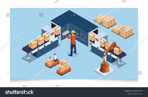 3d Isometric Automated Warehouse Robots Smart Stock Vector Royalty