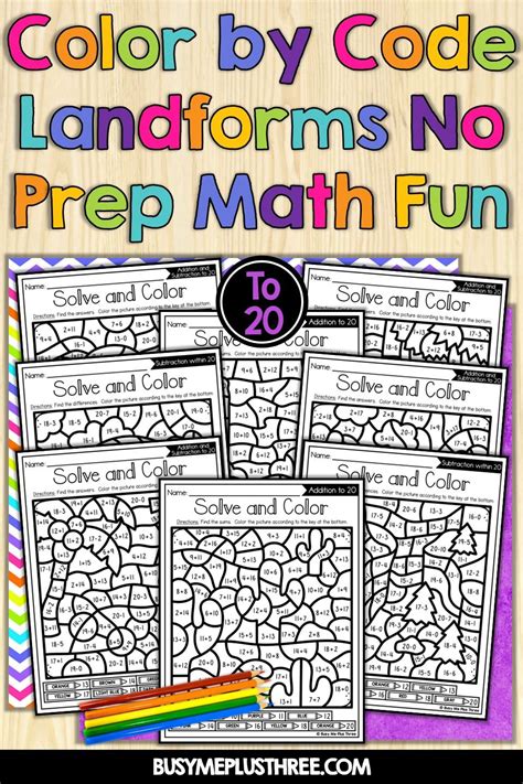 Landforms Color By Code Addition And Subtraction To 20 Color By Number Swamp Addition And