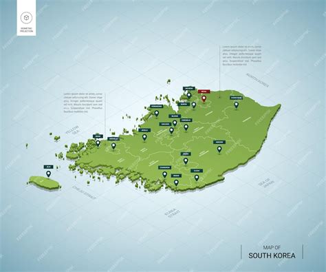 도시와 한국 아이소 메트릭 3d 녹색지도의 양식 된지도 프리미엄 벡터