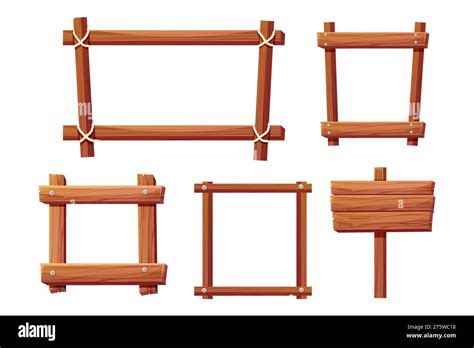 Set Wooden Frames Borders From Planks With Rope And Nails Wood Boards Brown Old Planks And