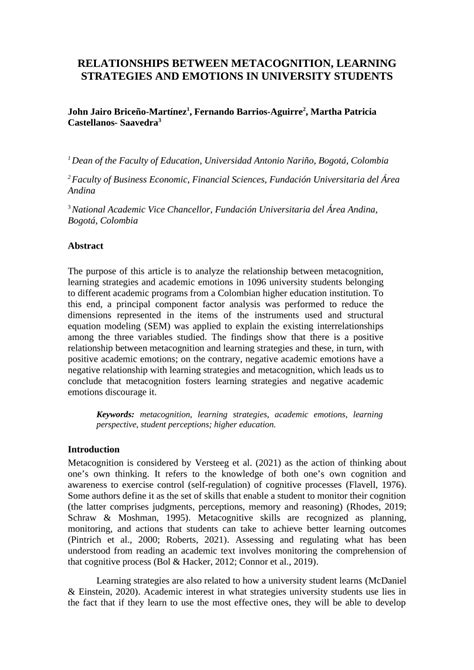 pdf relationships between metacognition learning strategies and