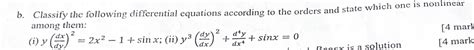 Solved B Classify The Following Differential Equations Chegg