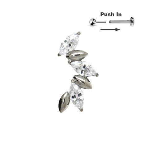Curved Pin Oval Cz Stones Threadless Push In Pin
