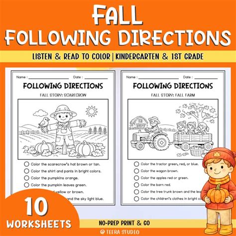 Fall Following Directions Worksheets Listen And Color Activities K 1