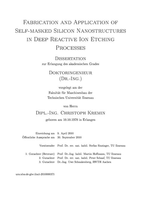 Pdf Fabrication And Application Of Self Masked Silicon Nanostructures In Deep Reactive Ion