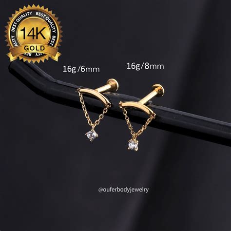 14k Solid Gold Dangle Cz Hidden Helix Piercingrook Earringcartilage