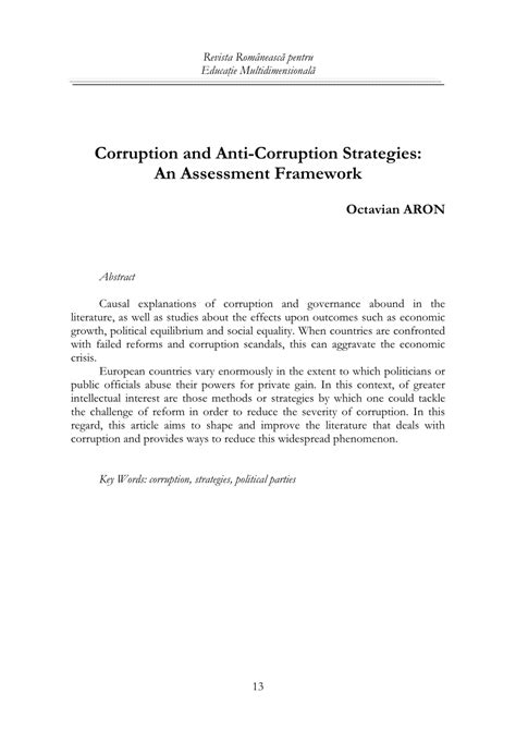 Pdf Corruption And Anti Corruption Strategies An Assessment Framework