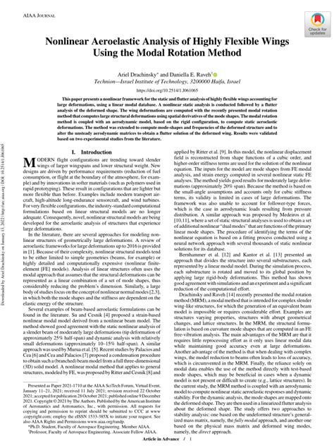 Pdf Nonlinear Aeroelastic Analysis Of Very Flexible Wings Using The Modal Rotation Method