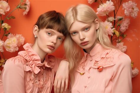 Premium Ai Image Twin Models Posing For The Magazine With Floral