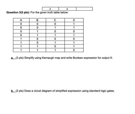 Solved Question 35 Pts For The Given Truth Table Below X 3 Pts